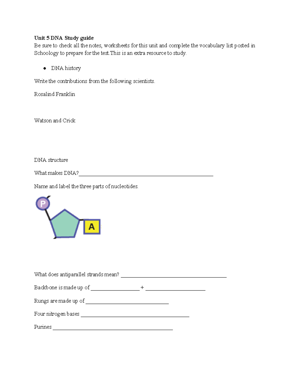 Research DNA Study Guide - Unit 5 DNA Study guide Be sure to check all ...