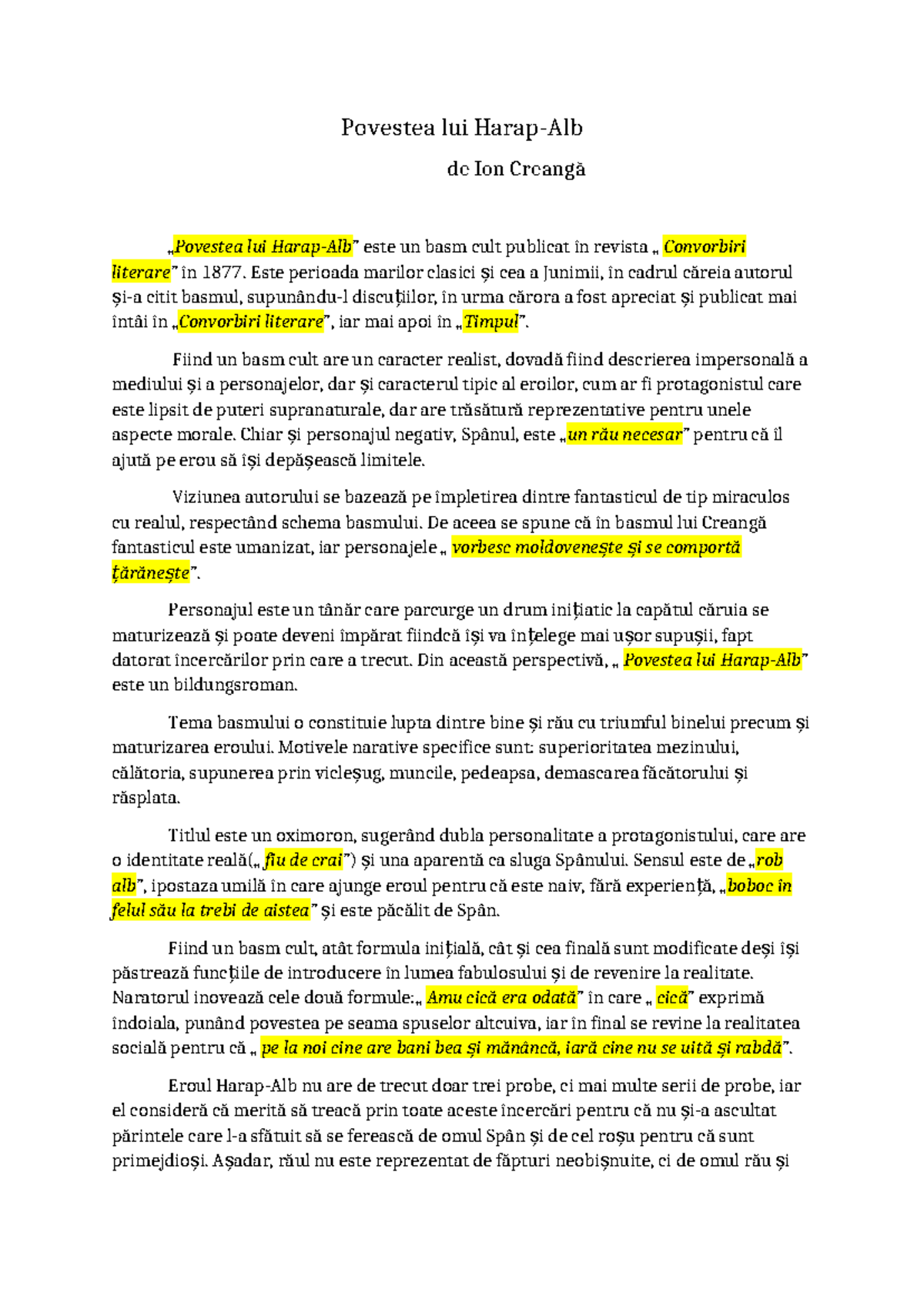 Povestea lui Harap-Alb-eseu - Povestea lui Harap-Alb de Ion Creangă ...