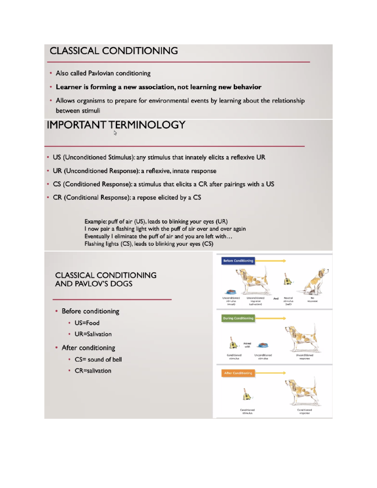 Learning TA slides - Quick summary - CLASSICAL CONDITIONING Also called ...