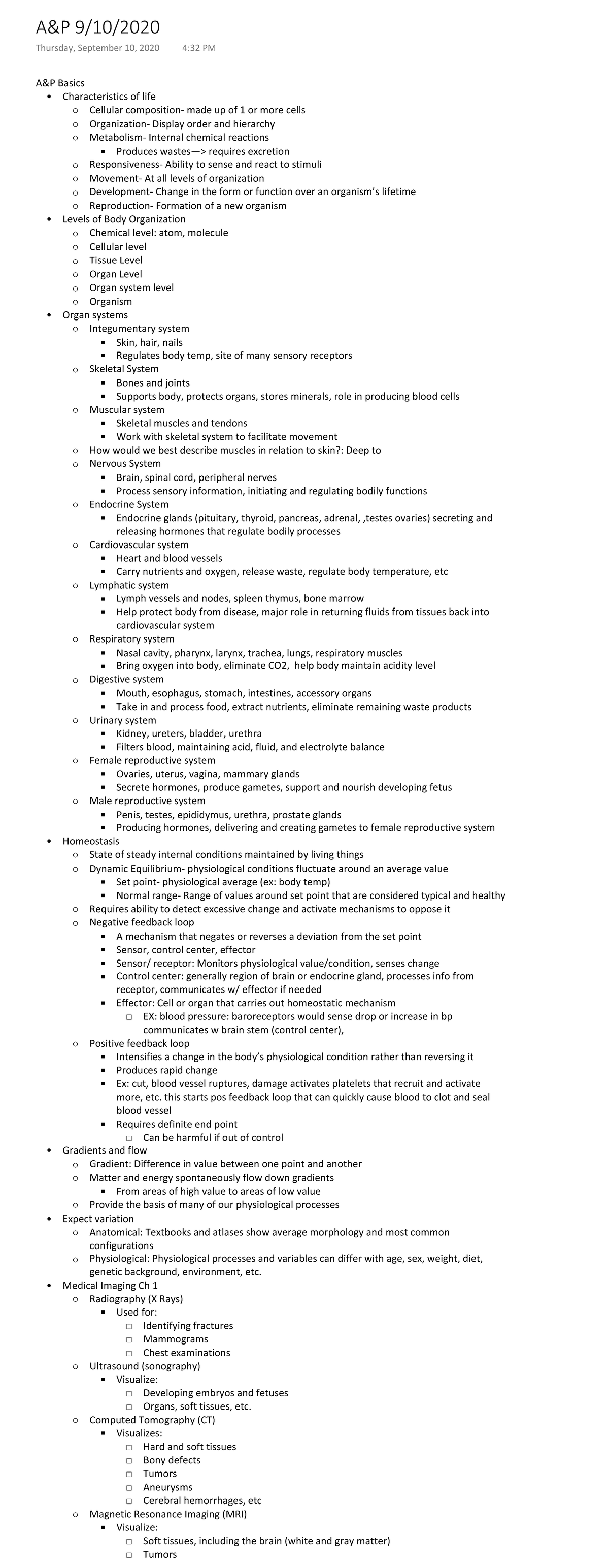 A&P Anatomy basics - A&P Basics Characteristics of life ï Cellular ...