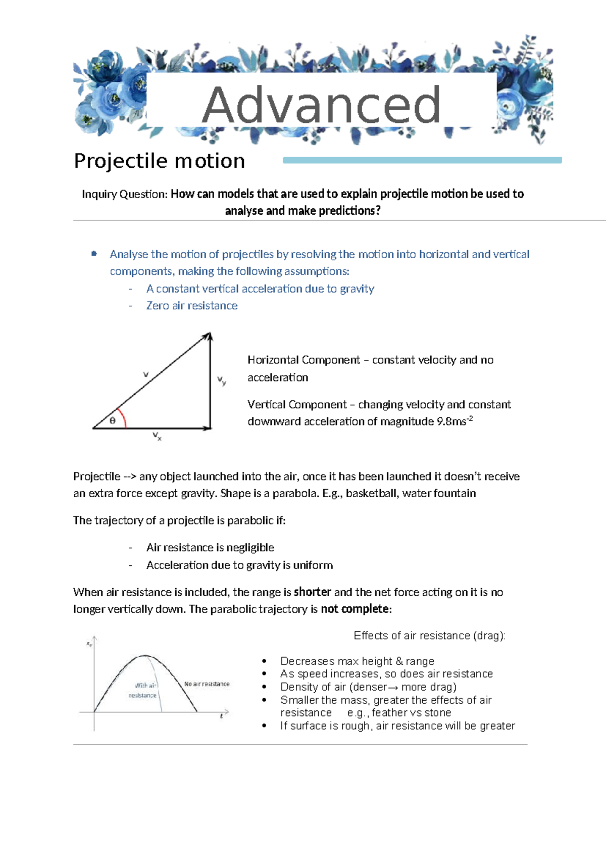 Physics Module 5 Consolidated Notes - Projectile motion Inquiry ...