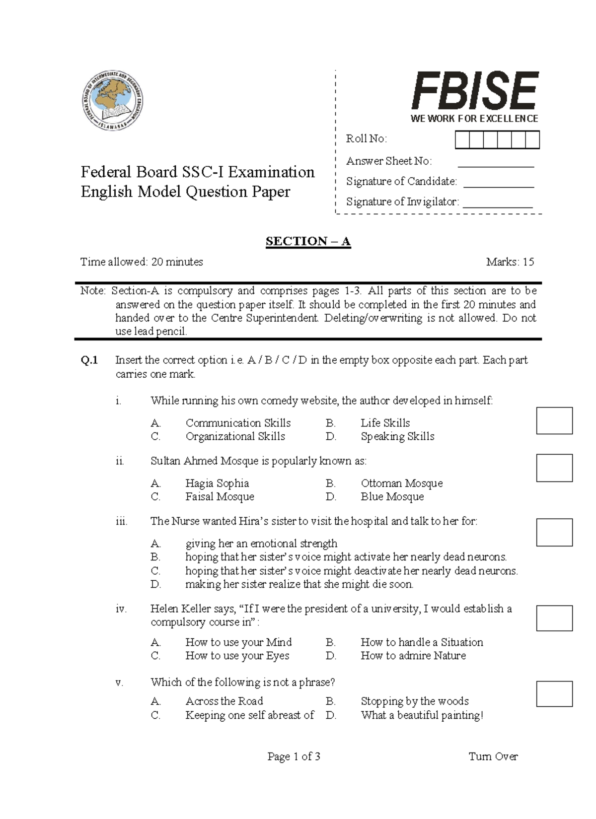 English-9 - Notes about English - FBISE ####### WE WORK FOR EXCELLENCE ...
