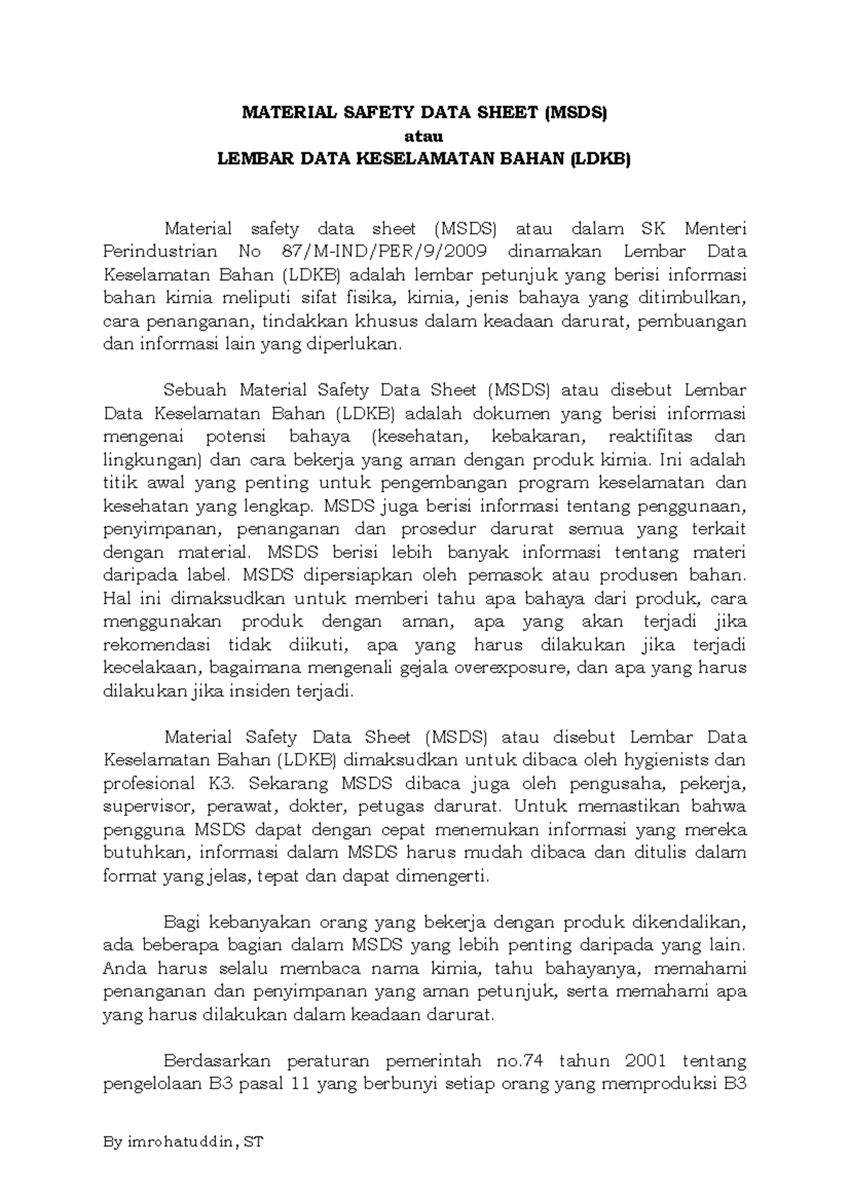 Material safety data sheet - MATERIAL SAFETY DATA SHEET (MSDS) atau ...