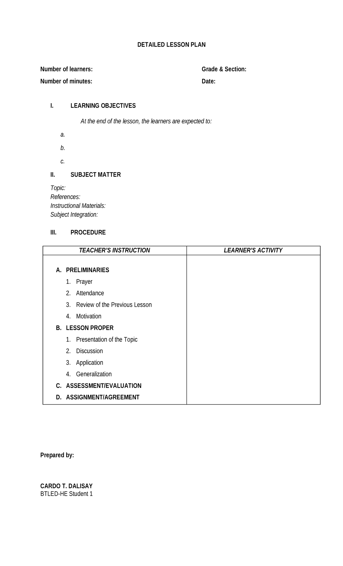 Beced Detailed Lesson PLAN - DETAILED LESSON PLAN Number of learners ...