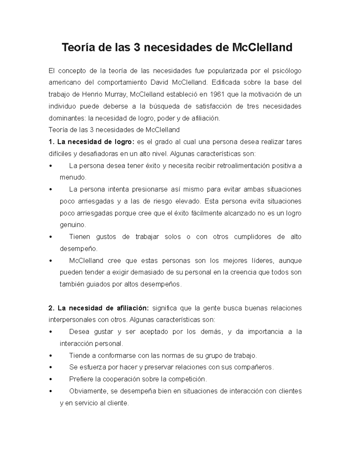 Teoria de las 3 necesidades de Mc Clellan - Edificada sobre la base del ...
