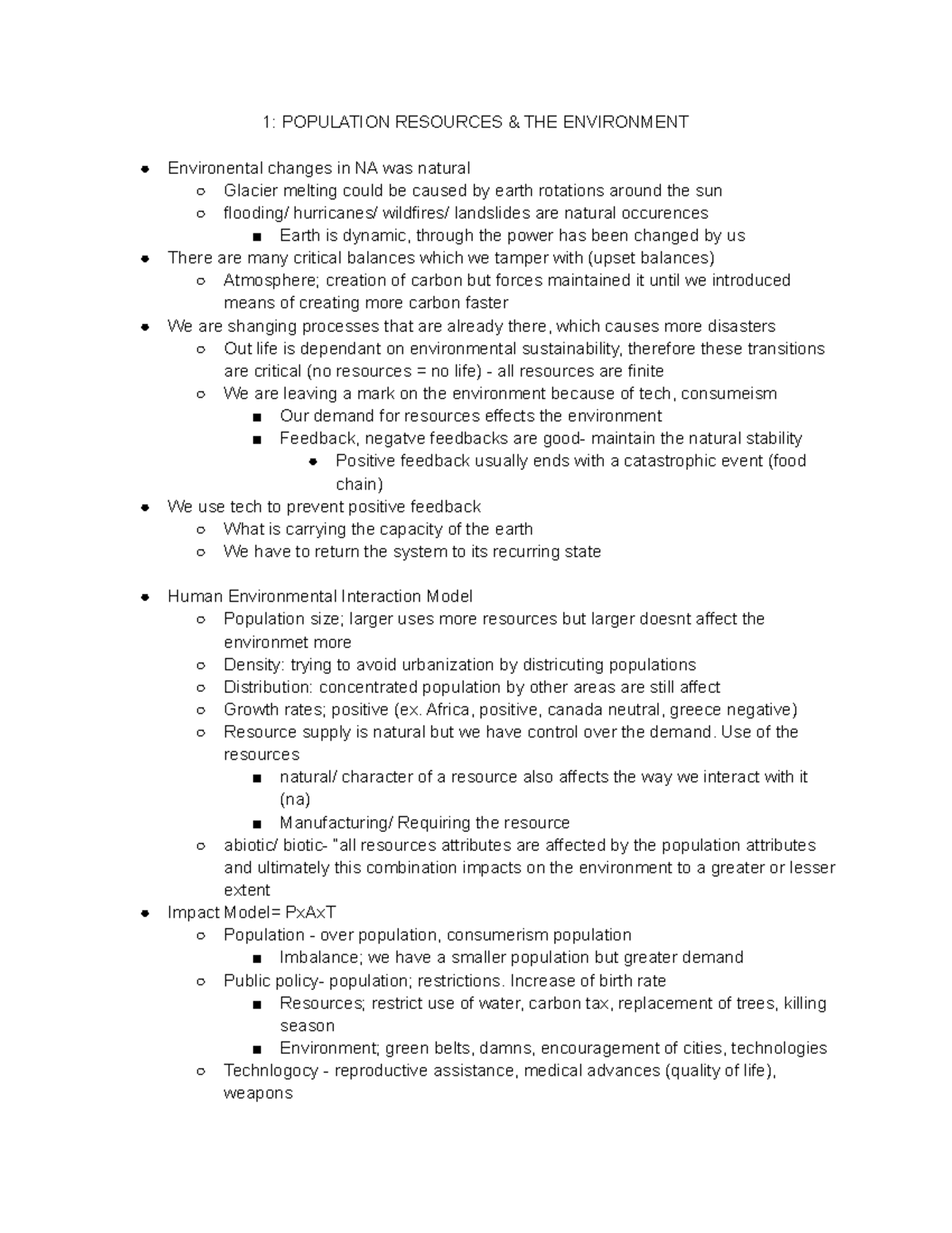 Final Notes - Goog - 1: POPULATION RESOURCES & THE ENVIRONMENT ...