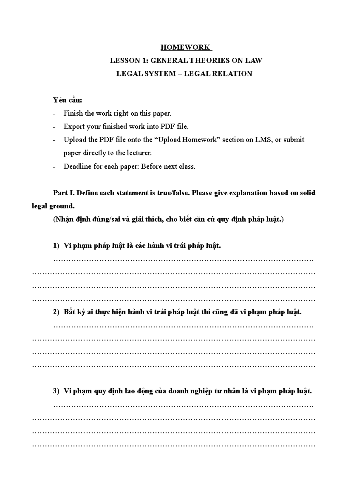 Homework 2 - Help - HOMEWORK LESSON 1: GENERAL THEORIES ON LAW LEGAL ...