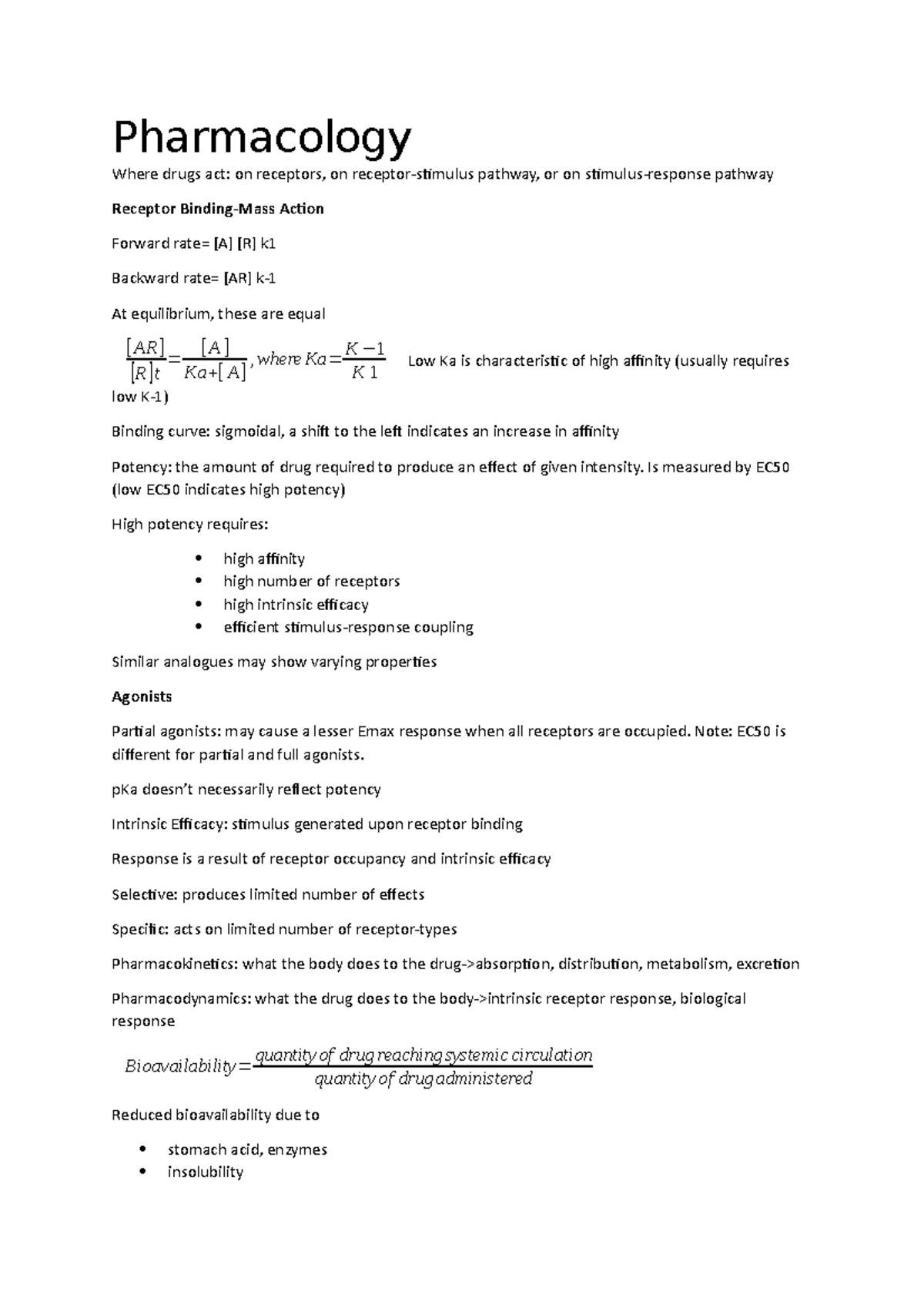 Pharmacology - Summary of lecture notes, practise questions and ...