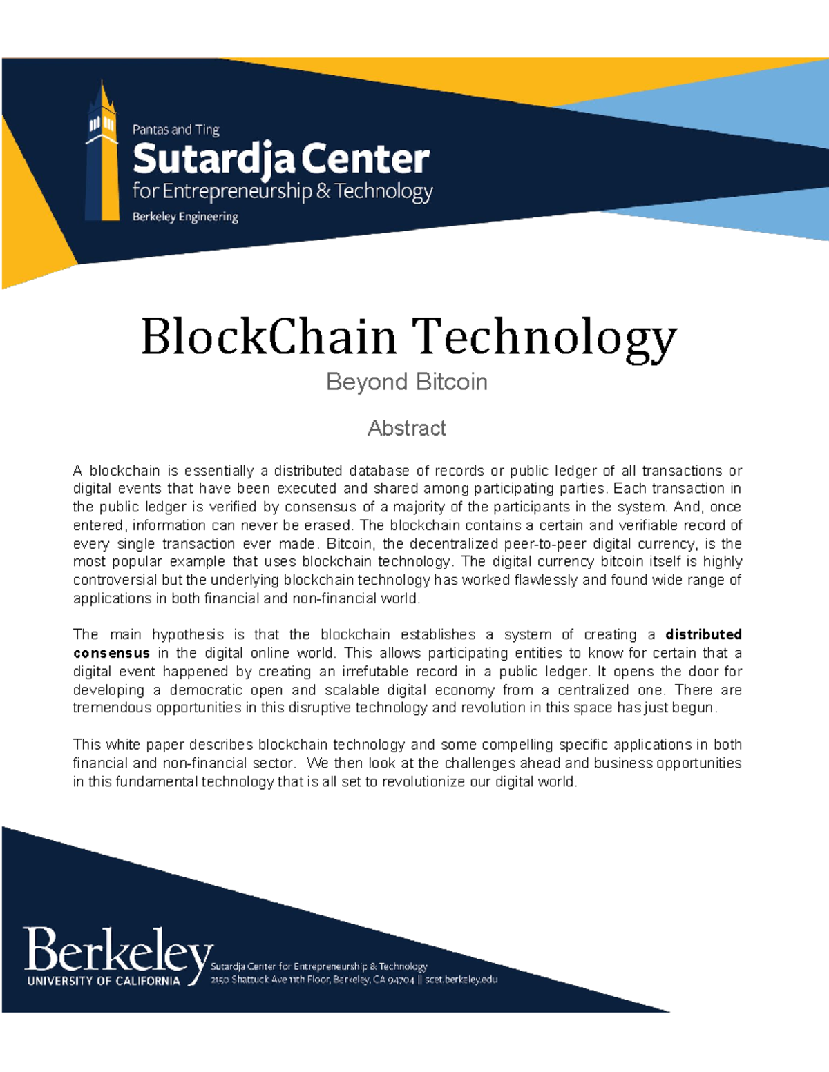Blockchain Paper - BlockChain Technology Beyond Bitcoin Abstract A ...