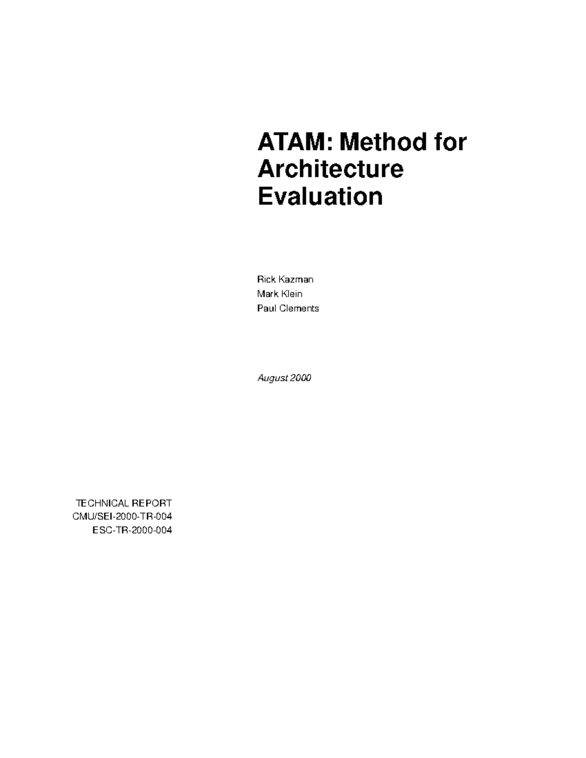 ATAM - si les sirve - ATAM: Method for Architecture Evaluation Rick ...