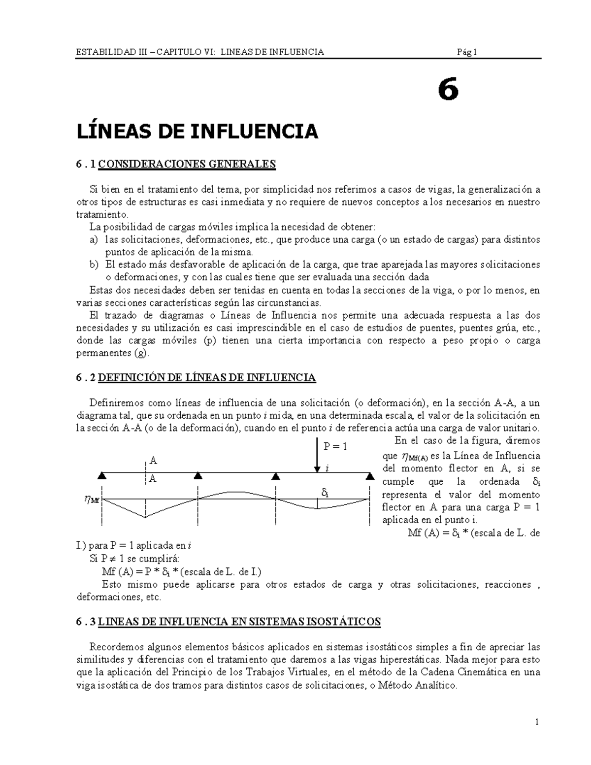 LÍNEAS DE Influencia - hzhdhdh - 6 LÍNEAS DE INFLUENCIA 6. 1 ...