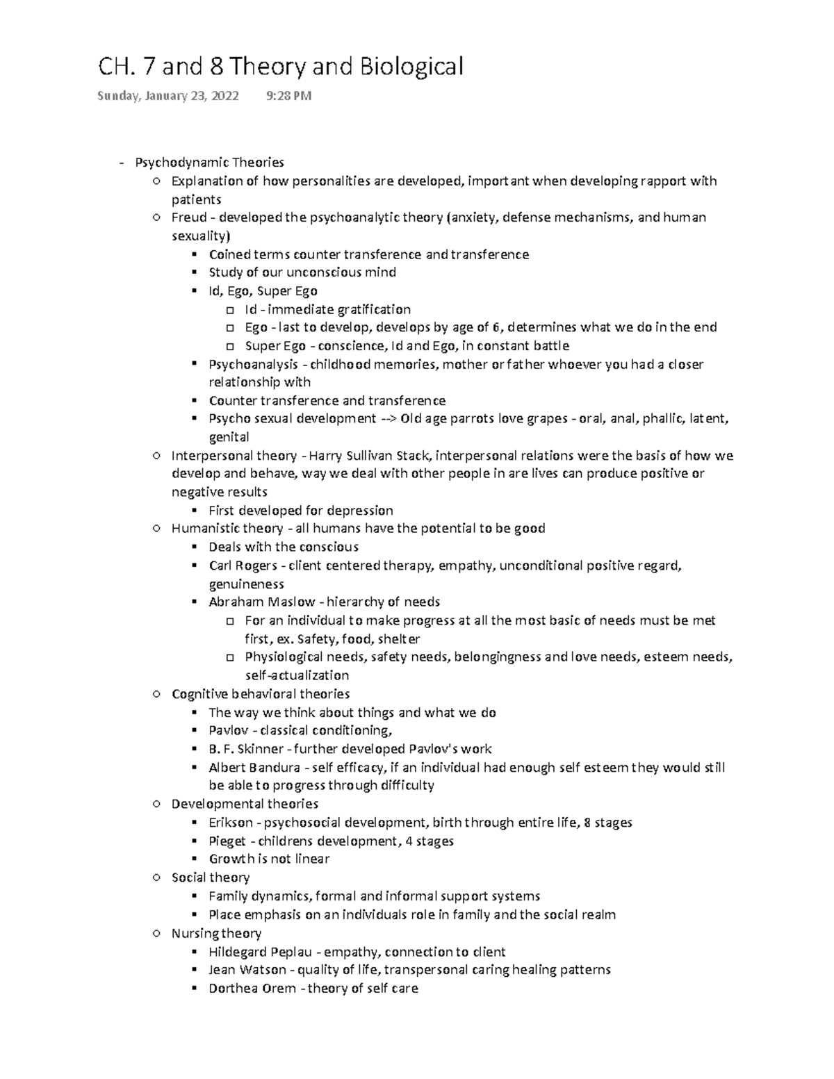 Ch 7 and 8 Psych Notes - Psychodynamic Theories Explanation of how ...