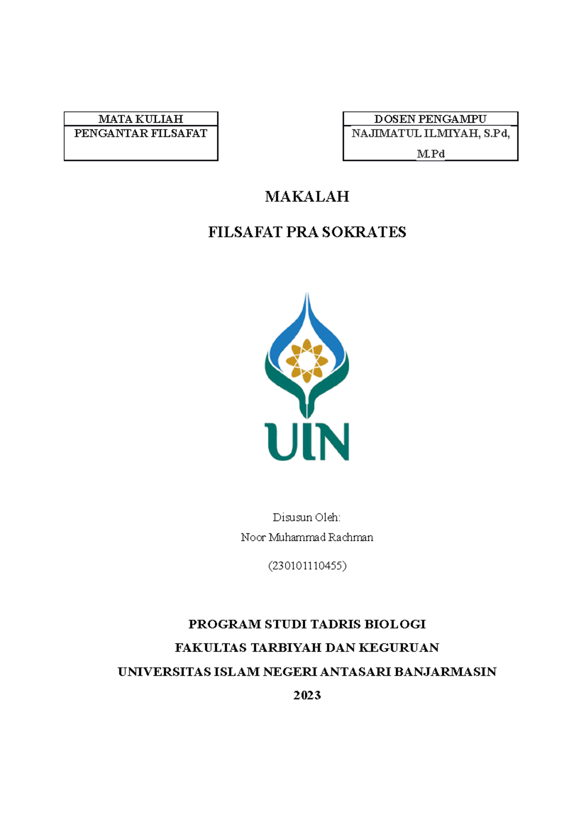 Filsafat Pra Sokrates - Noor Muhammad Rachman - MATA KULIAH DOSEN ...