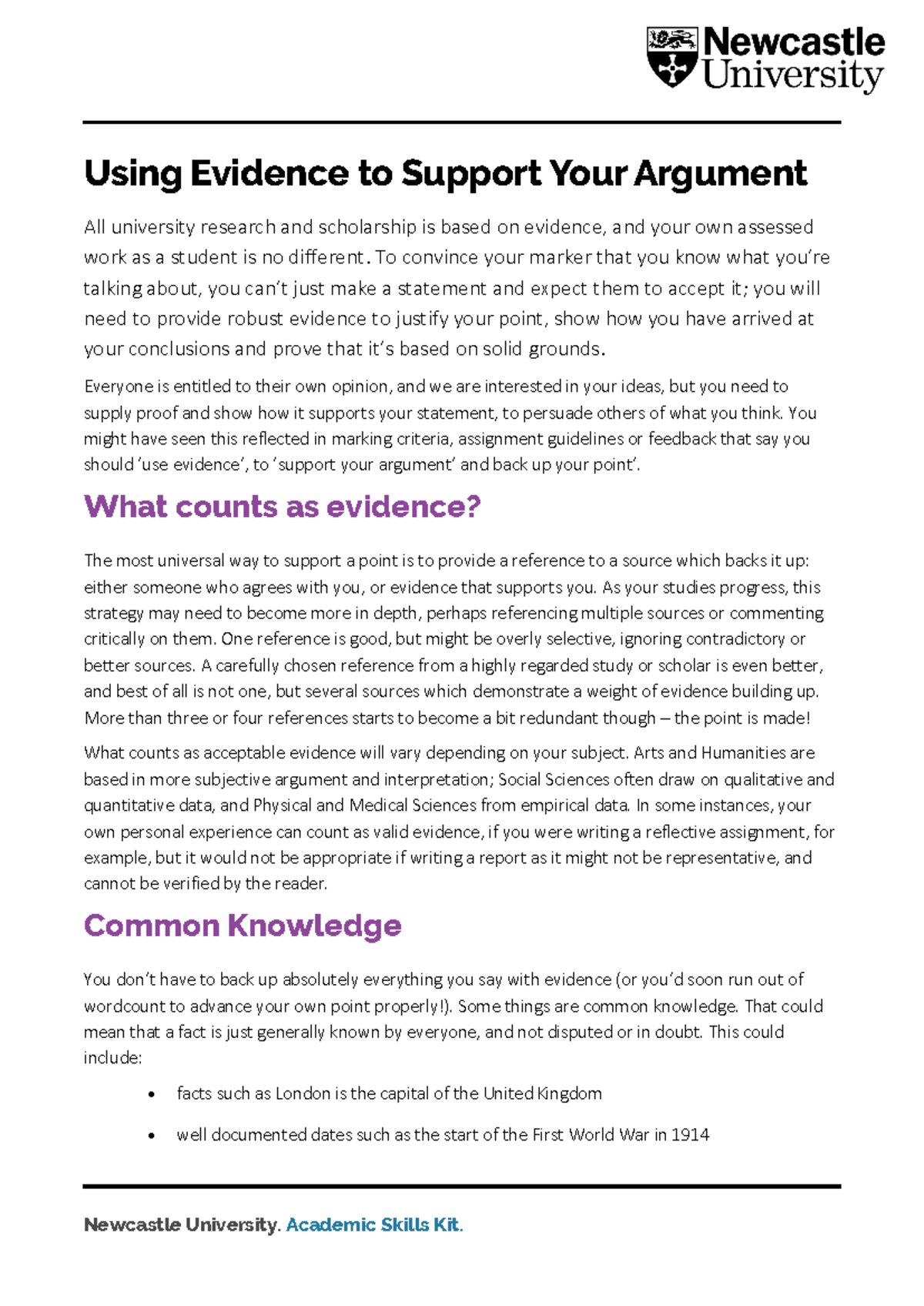 Using Evidence to Support your Argument - To convince your marker that ...