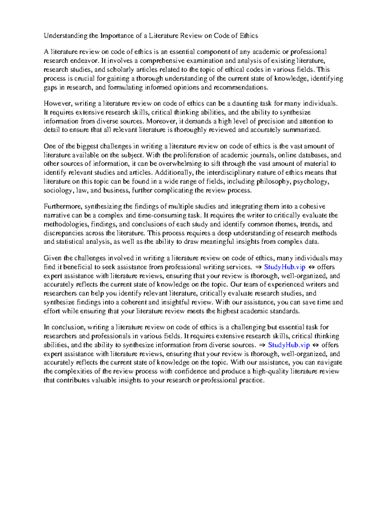 Code Of Ethics Literature Review - Understanding the Importance of a ...