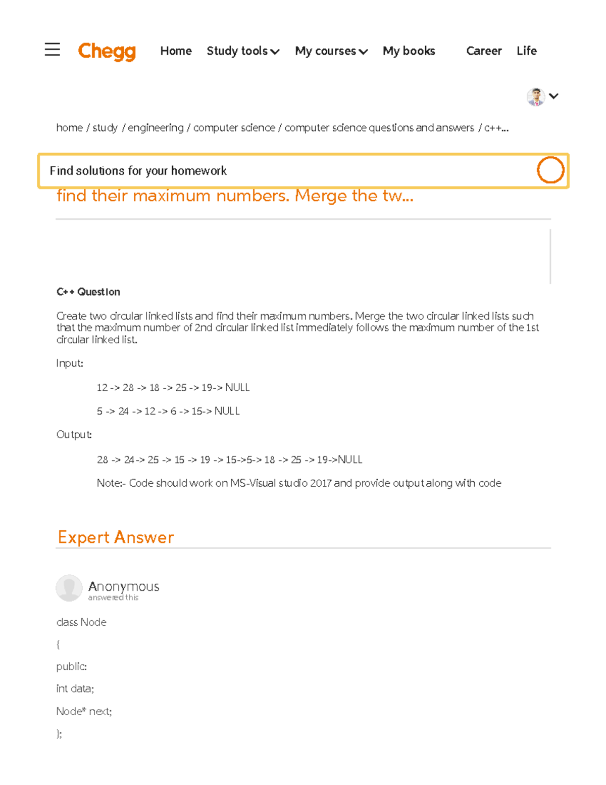 C++ Question Create Two Circular Linked Lists And ... Chegg ...