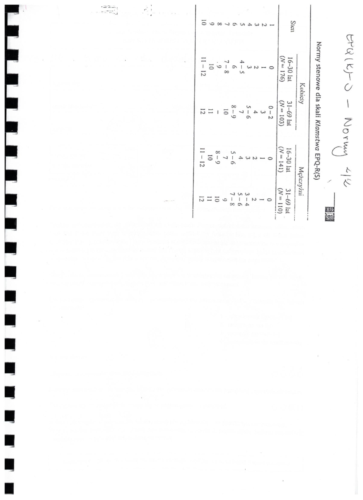 EPQ-R(S) normy - psychologia rozwojowa - Studocu