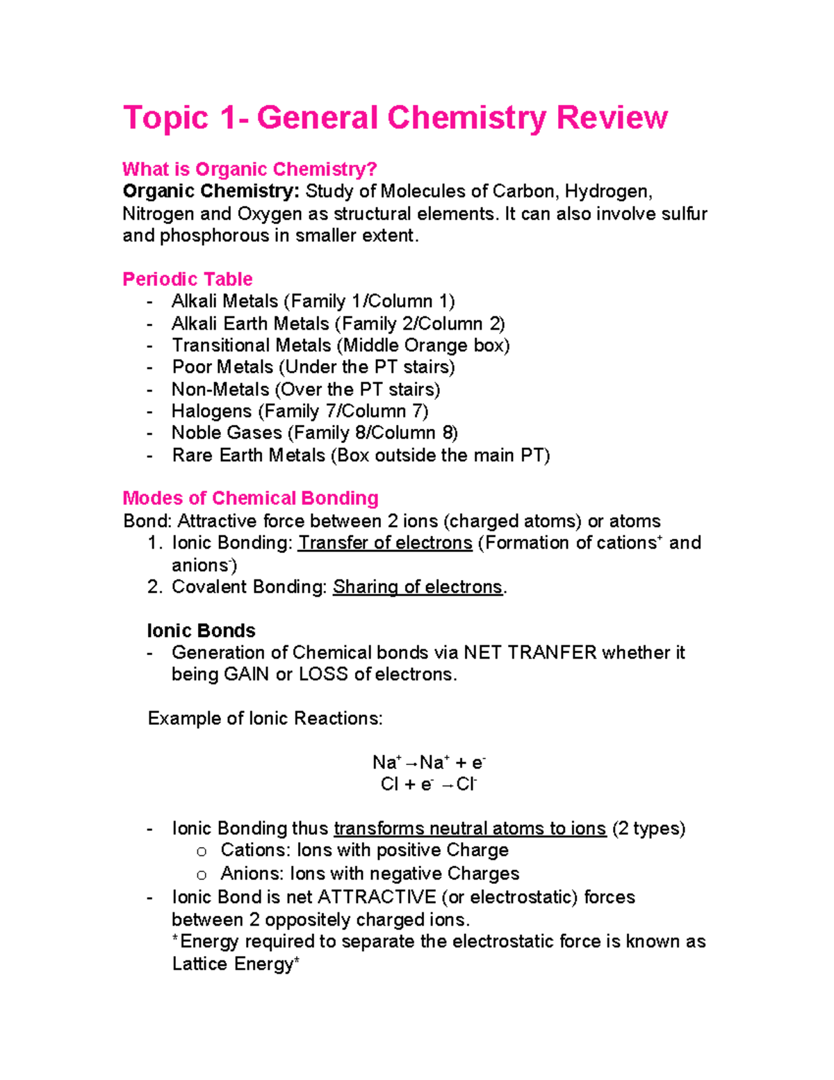 ORGO - Topic 1- General Chemistry Review What is Organic Chemistry ...