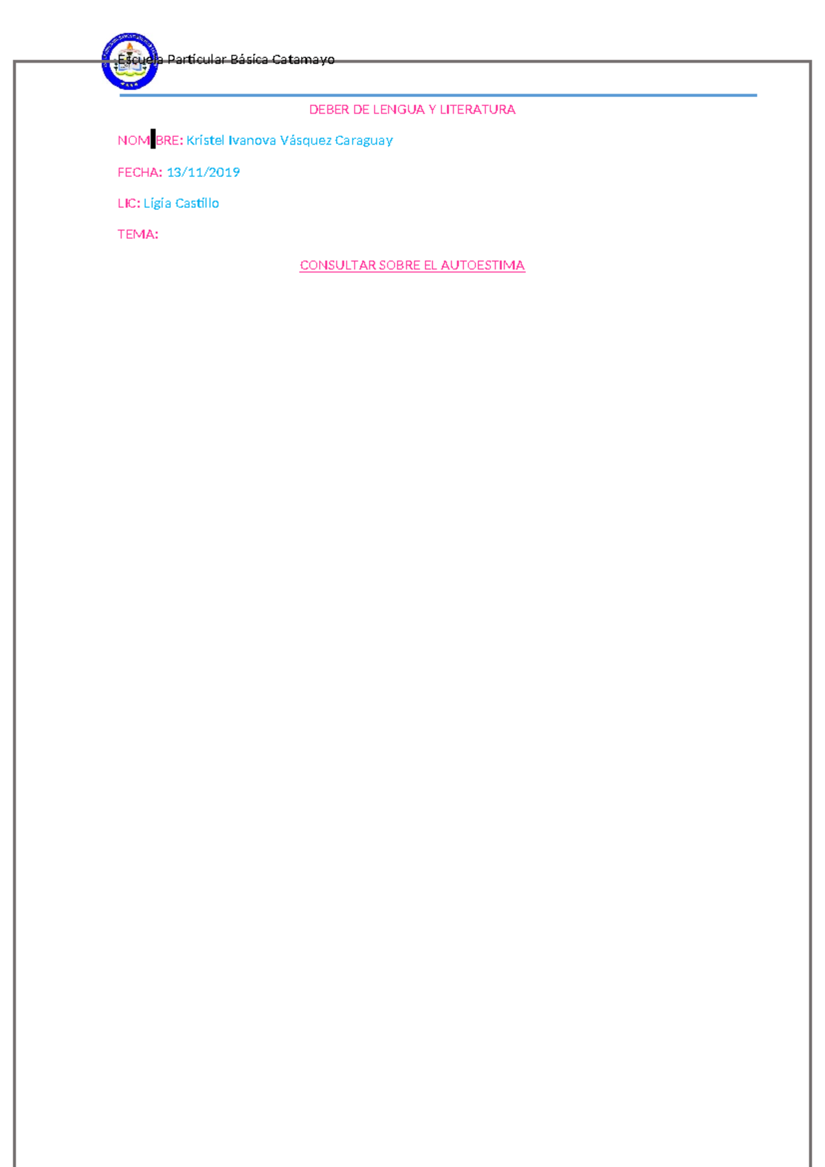 Caratula Deberes - jjjj - Other Language A: Language and Literature HL ...