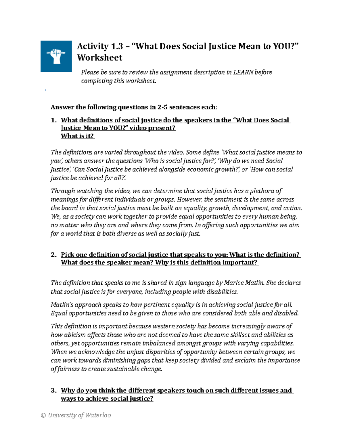 Arts 130 activity 1.3 worksheet - Activity 1 – “What Does Social ...