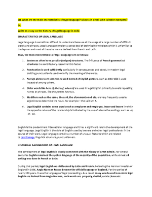 Legal Language Notes - Q1 What are the main characteristics of legal ...