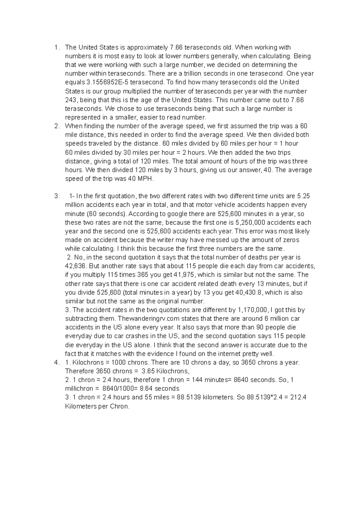 Worksheet 2-2 - The United States is approximately 7 teraseconds old ...
