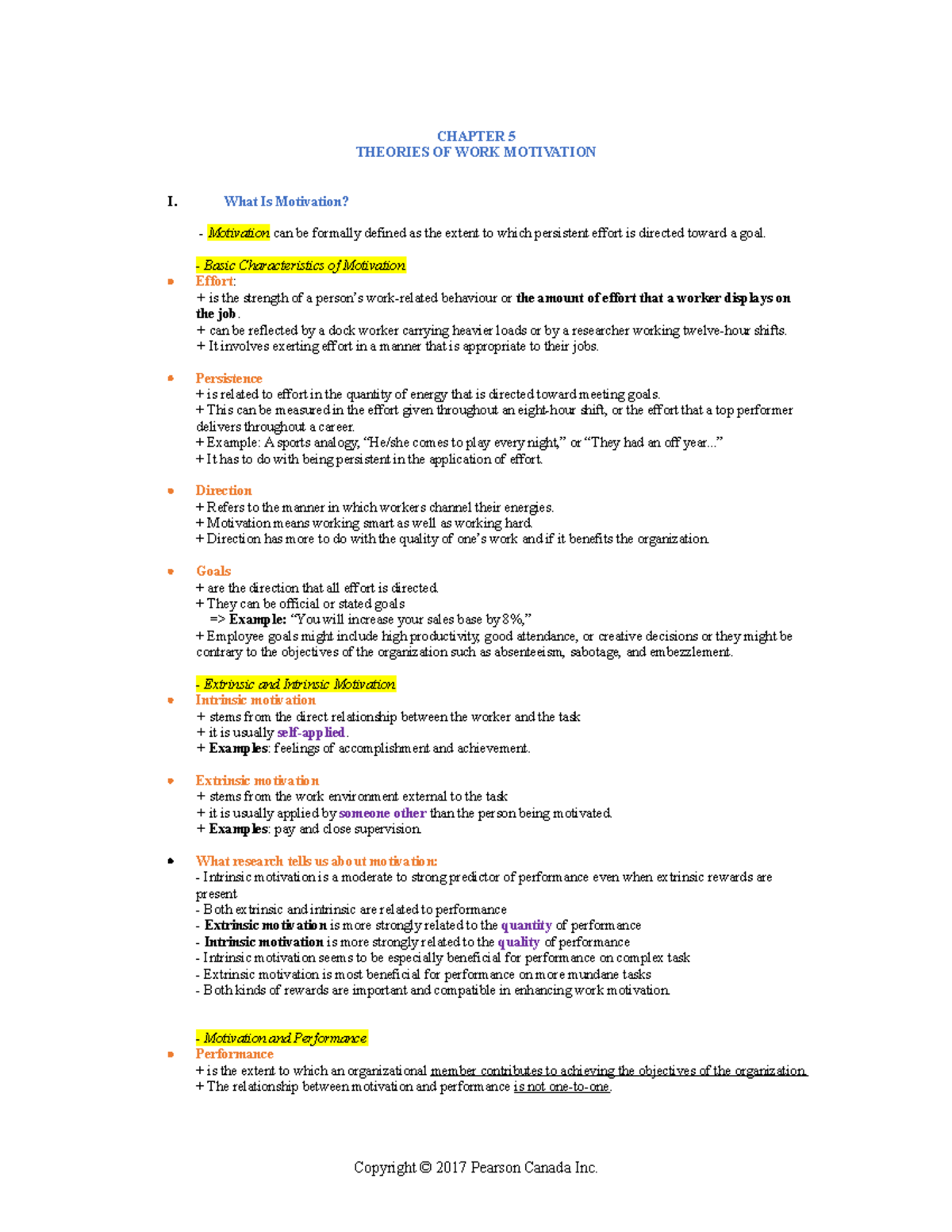 Chapter 5 - Lecture notes 5 - CHAPTER 5 THEORIES OF WORK MOTIVATION I ...