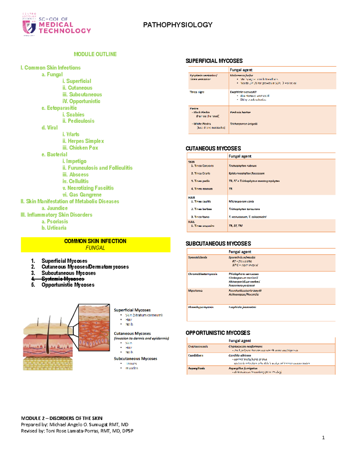 Module 2. Integumentary (ver. 2023)-1 - MODULE OUTLINE I. Common Skin ...
