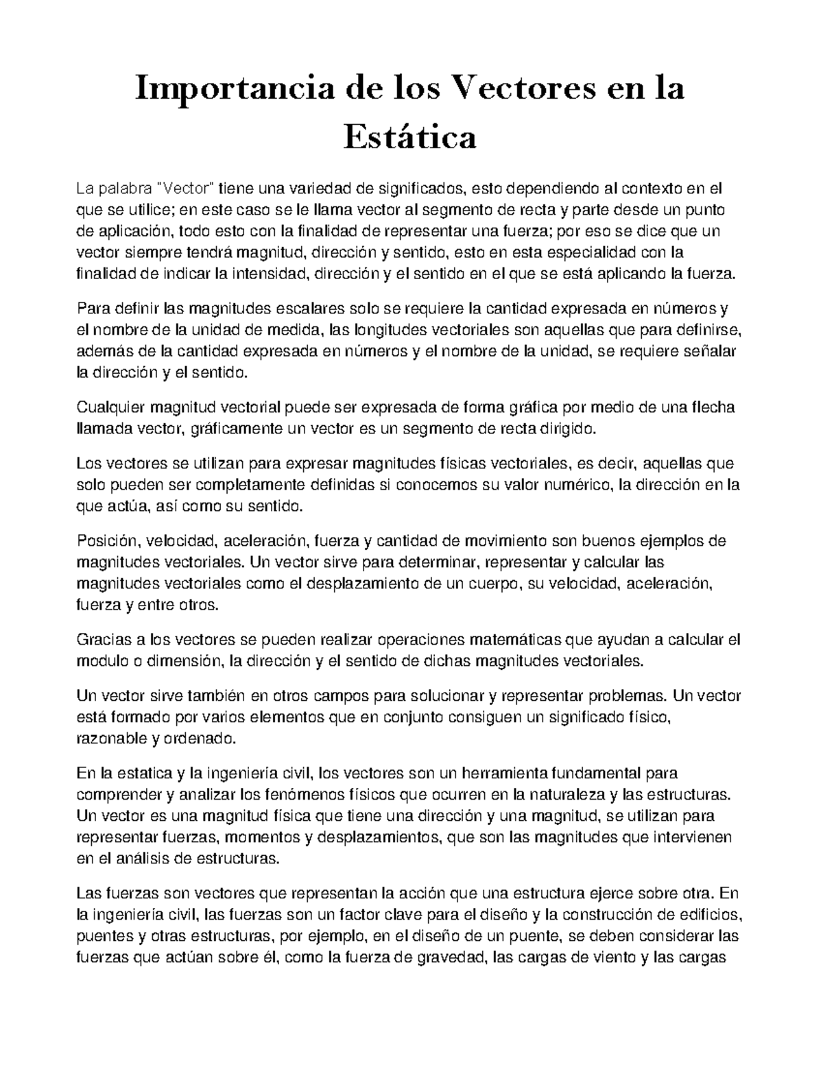 Importancia de los Vectores en la Estática - Importancia de los ...