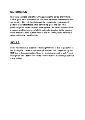 OJT (On job training) part 5 - Table of contents PREFACE INTRODUCTION ...