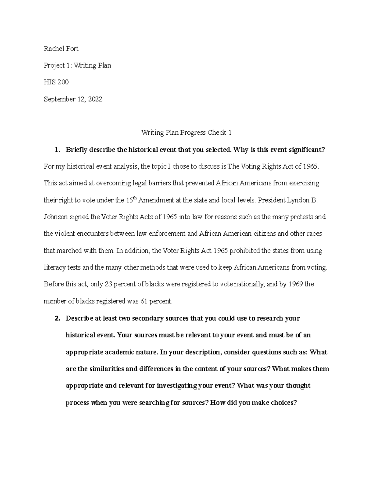 Progress check 2 -writing plan - Rachel Fort Project 1: Writing Plan ...