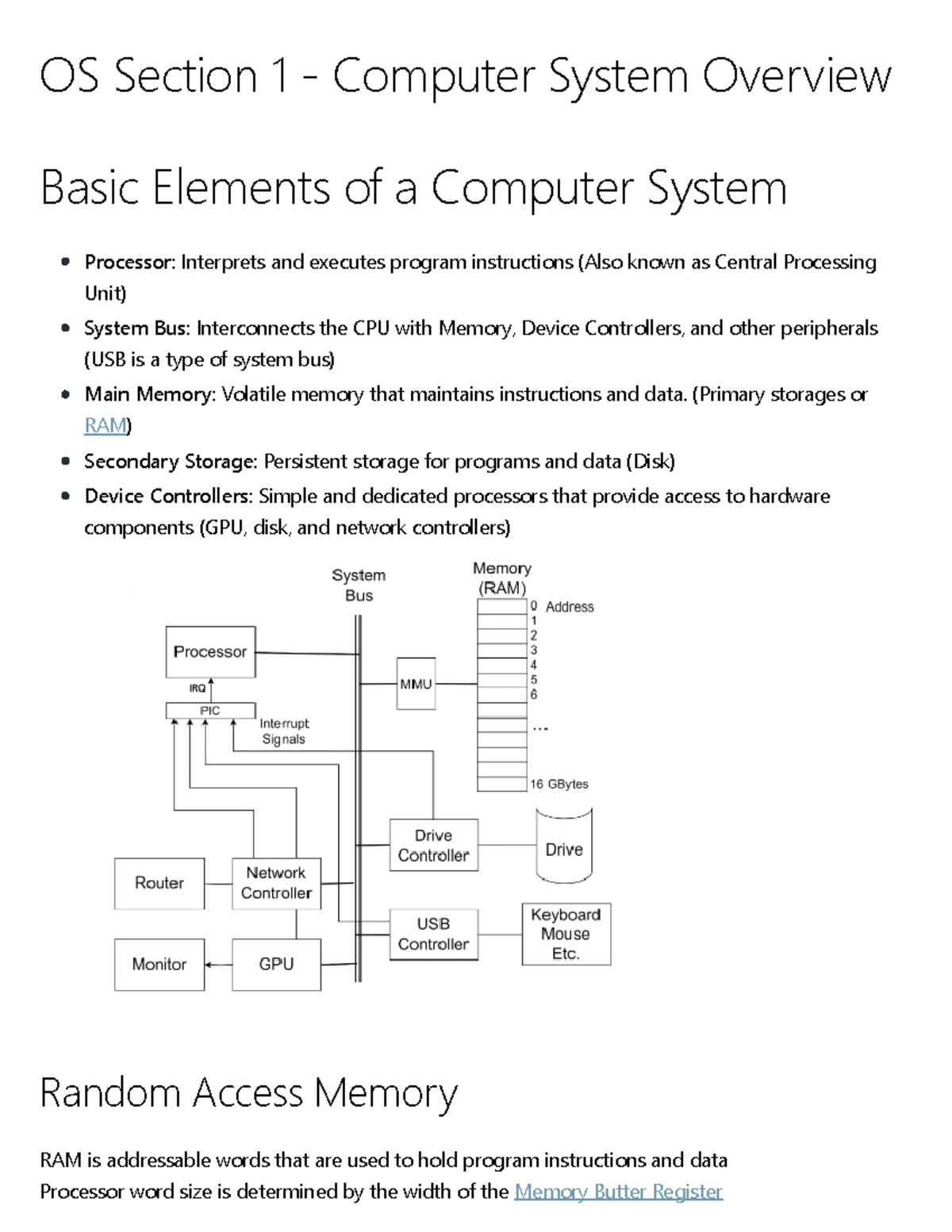 OS Section 1 - Computer System Overview - OS Section 1 - Computer ...