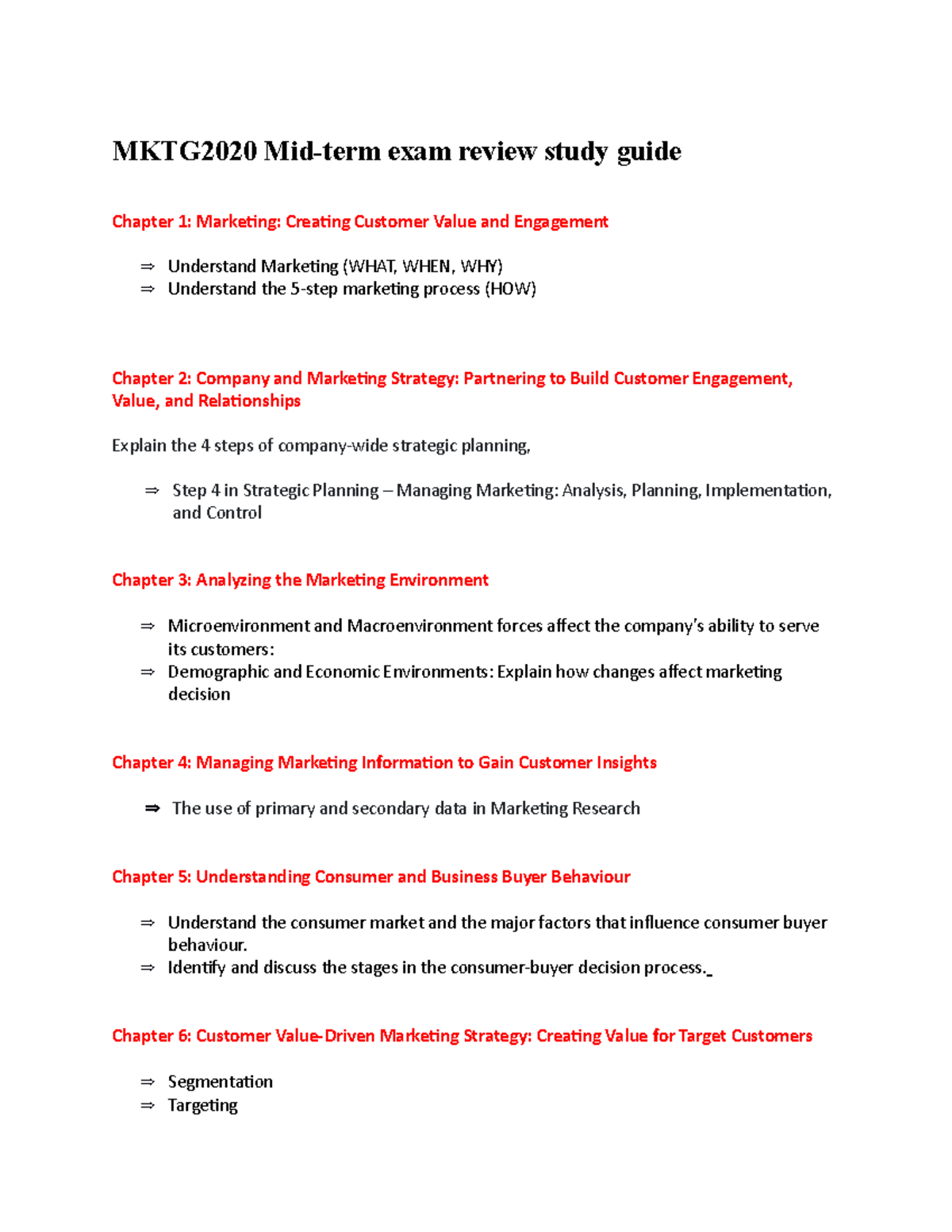 MKTG2020 Mid-Term Exam Review - MKTG2020 Mid-term exam review study ...