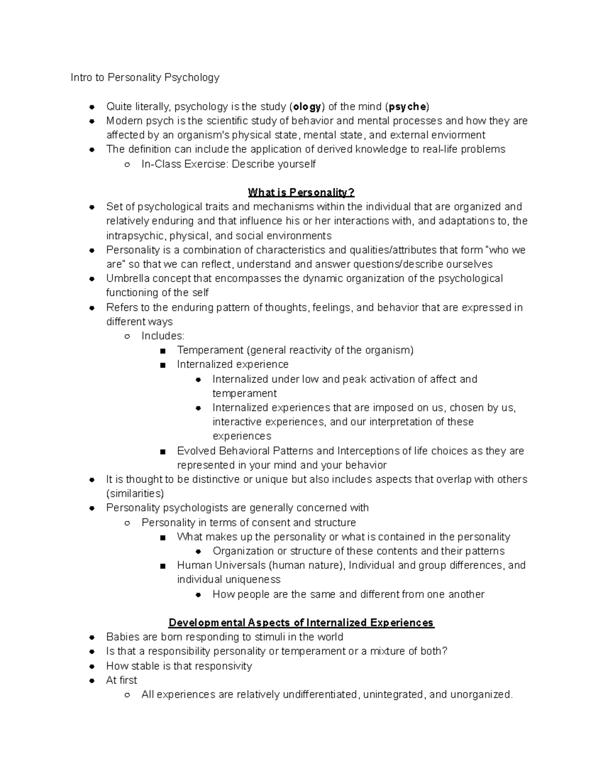 Psych 238 - Intro to Personality Psychology Quite literally, psychology ...