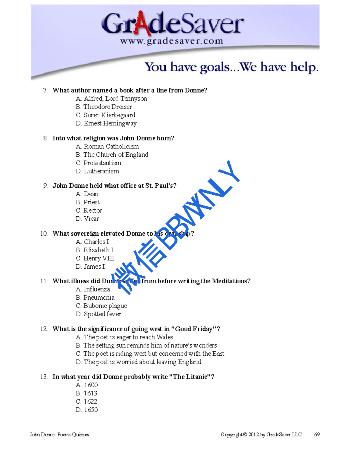 John-Donne-Poems-Grade Saver 73 - What author named a book after a line ...