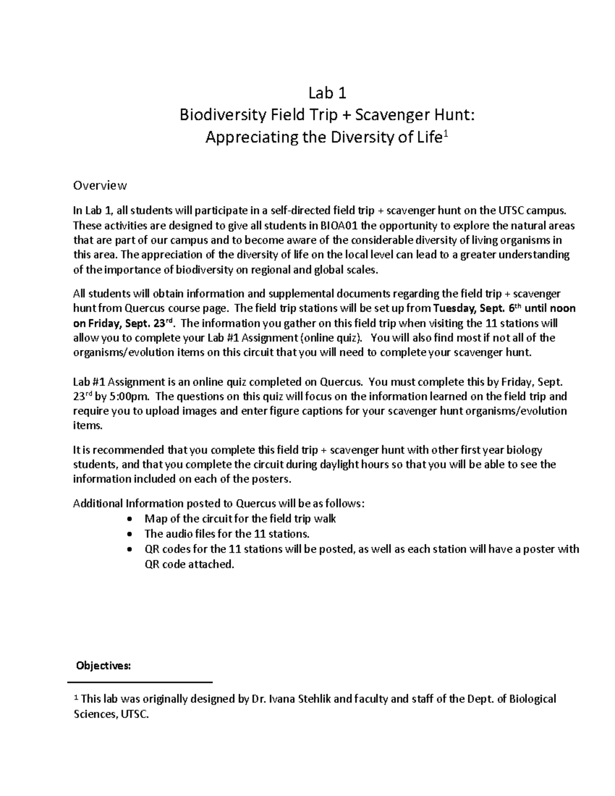 BIOA01 Lab 1 Field trip + Scavenger Hunt F2022 - Lab 1 Biodiversity ...