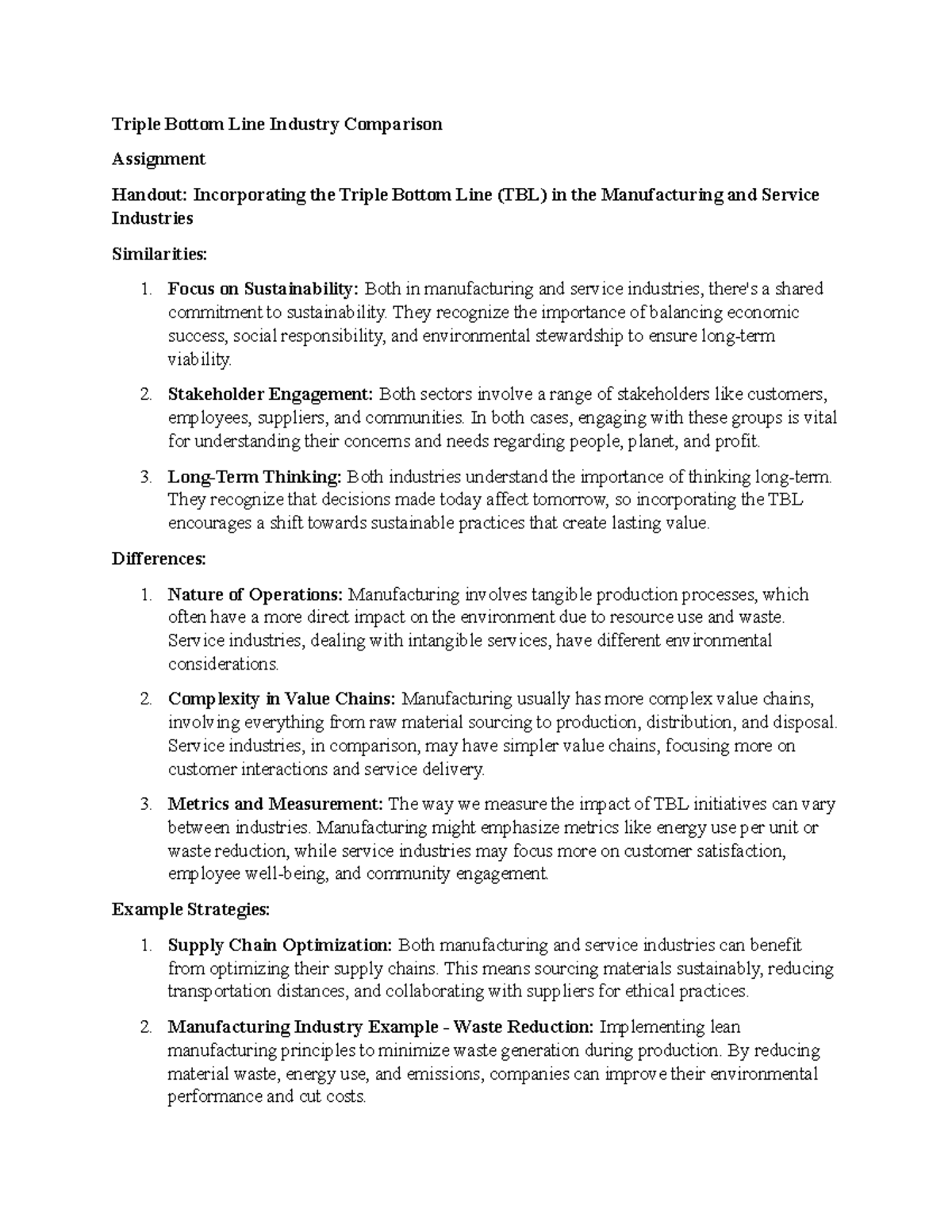 Triple Bottom Line Industry Comparison - Triple Bottom Line Industry ...