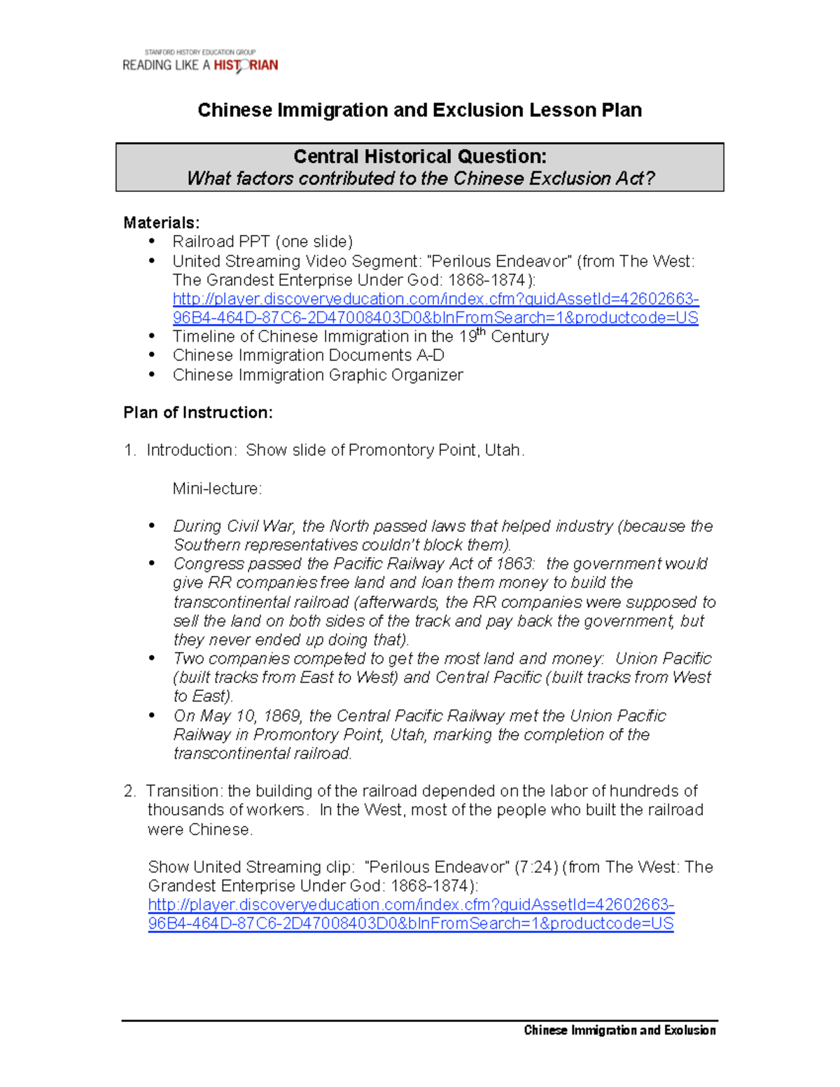 Chinese Immigration and Exclusion Lesson Plan 1 - Chinese Immigration ...