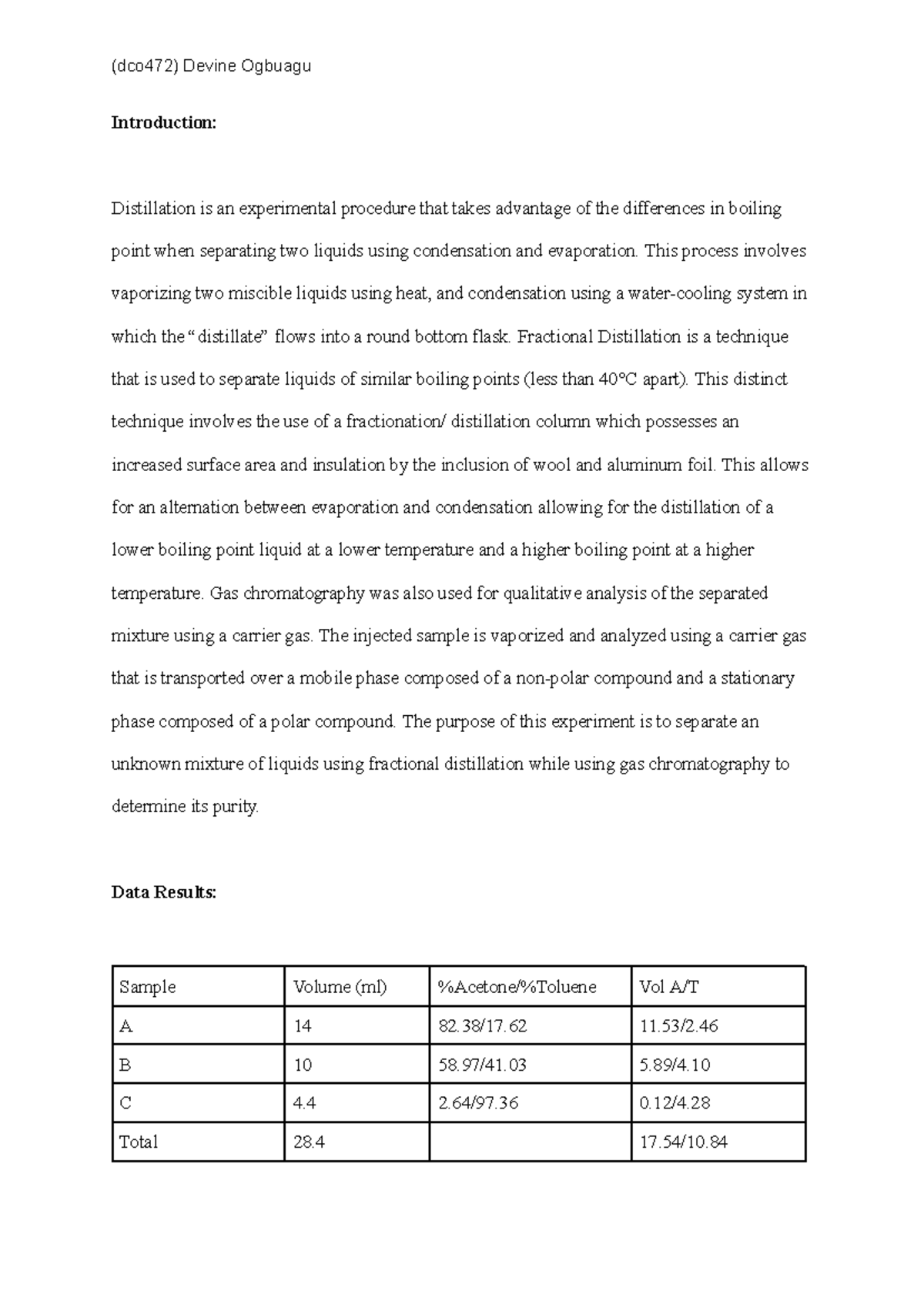 Fractional Distillation Lab - Introduction: Distillation is an ...