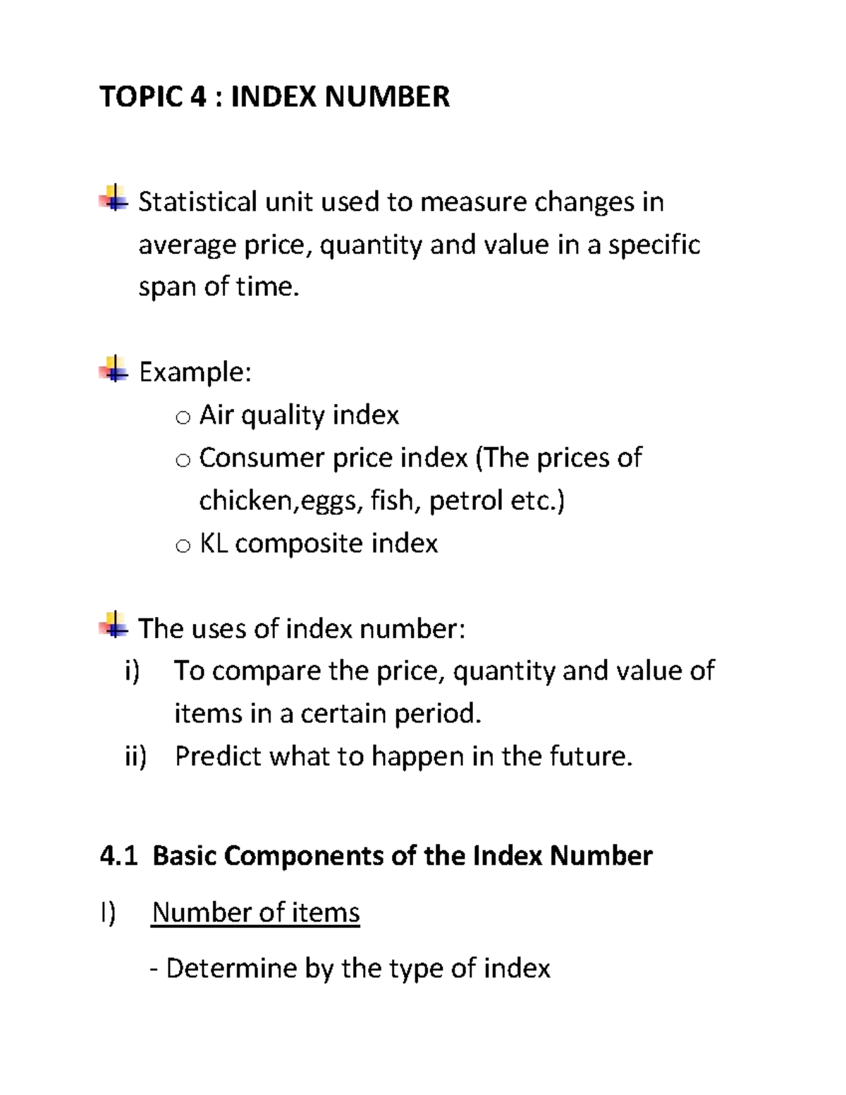 Topic 4 Index Number - TOPIC 4 : INDEX NUMBER Statistical unit used to ...