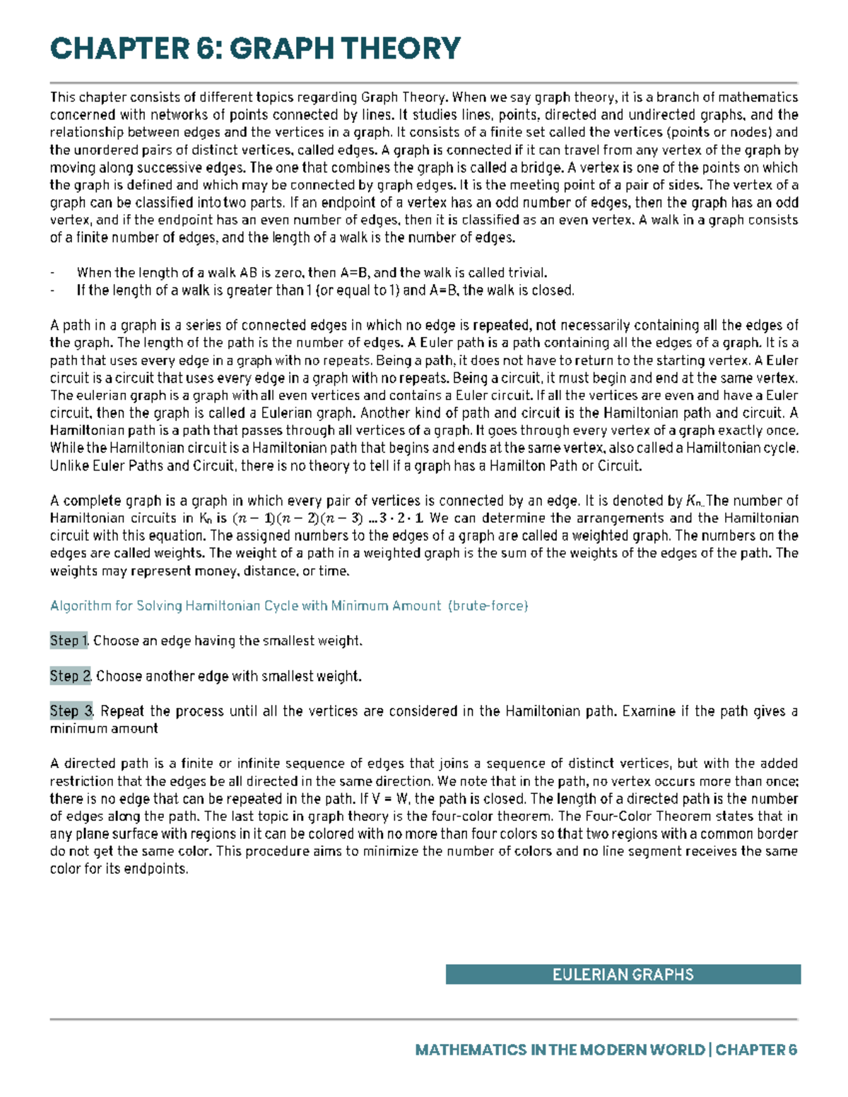 Chapter 6 - Graph Theory Lecture - Mathematics in the Modern World - (𝑛 ...