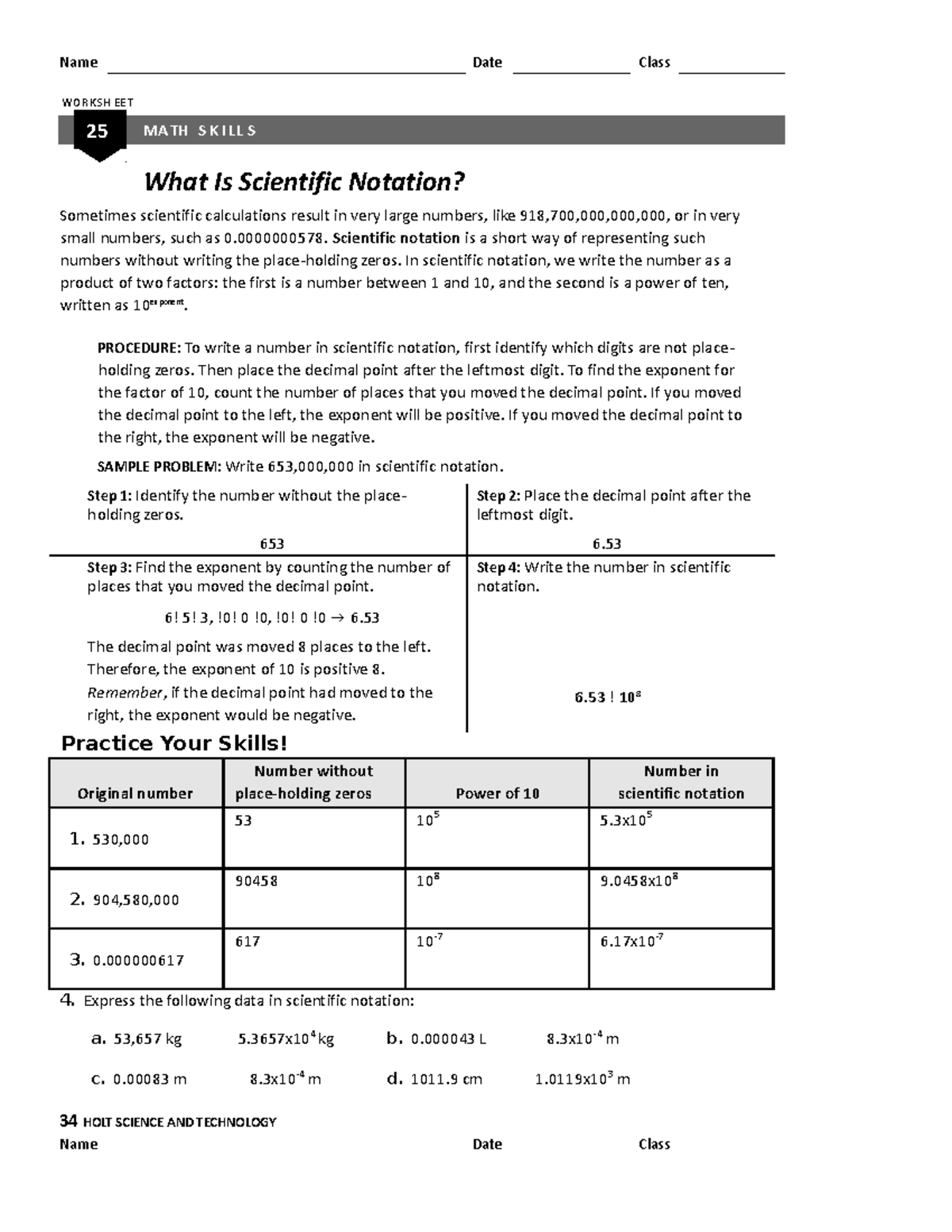 Sci Notation Conversions - Name Date Class What Is Scientific Notation ...