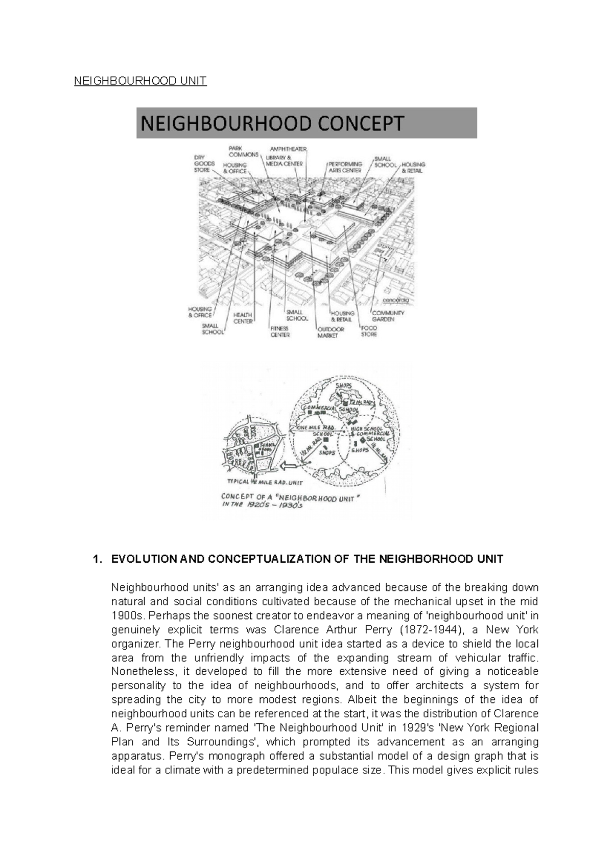 RES416 ( Neighbourhood UNIT) - NEIGHBOURHOOD UNIT 1. EVOLUTION AND ...