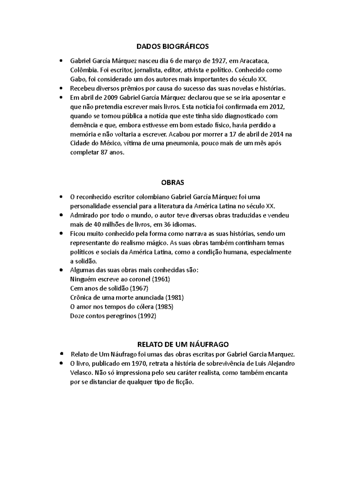 Relato de um náufrago - Resumo. - Introduction to International ...