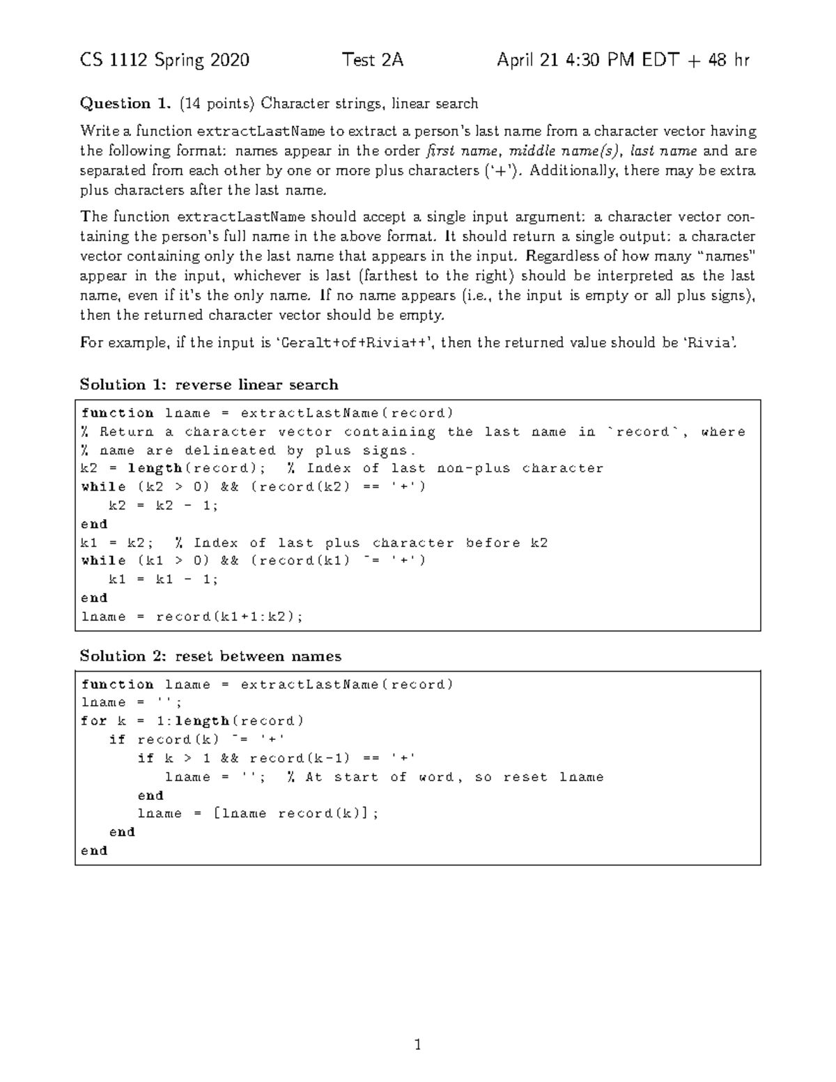 Spring 2020 Test2AAs - CS 1112 Spring 2020 Test 2A April 21 4:30 PM EDT ...