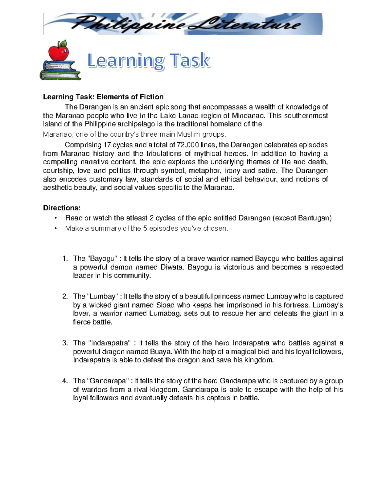 Chapter VIII LITERATURE - Learning Task: Elements of Fiction The ...