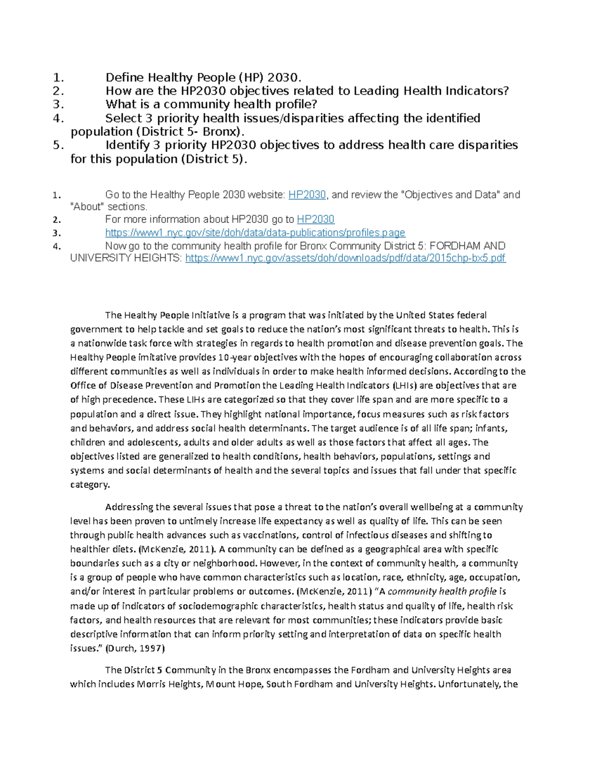 Healthy People - See pdf - 1. Define Healthy People (HP) 2030. 2. How ...