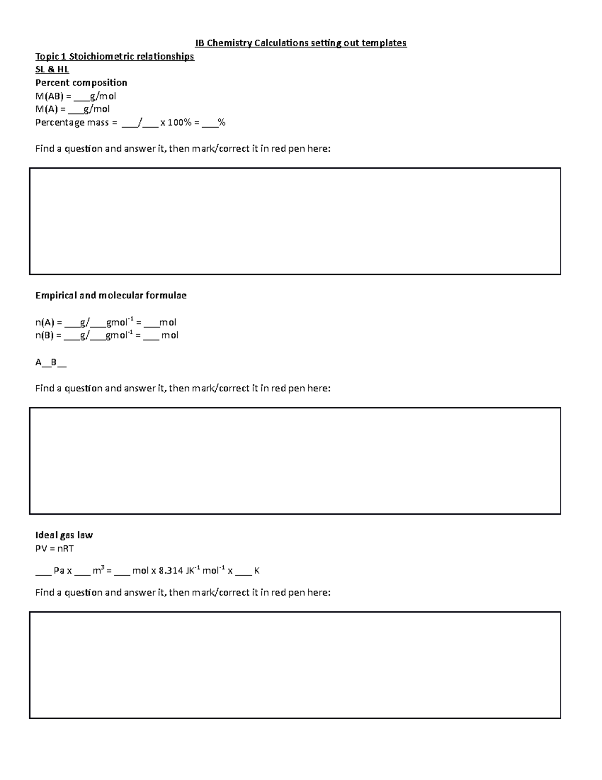 Ib chemistry calculation setting out templates 2 - IB Chemistry ...