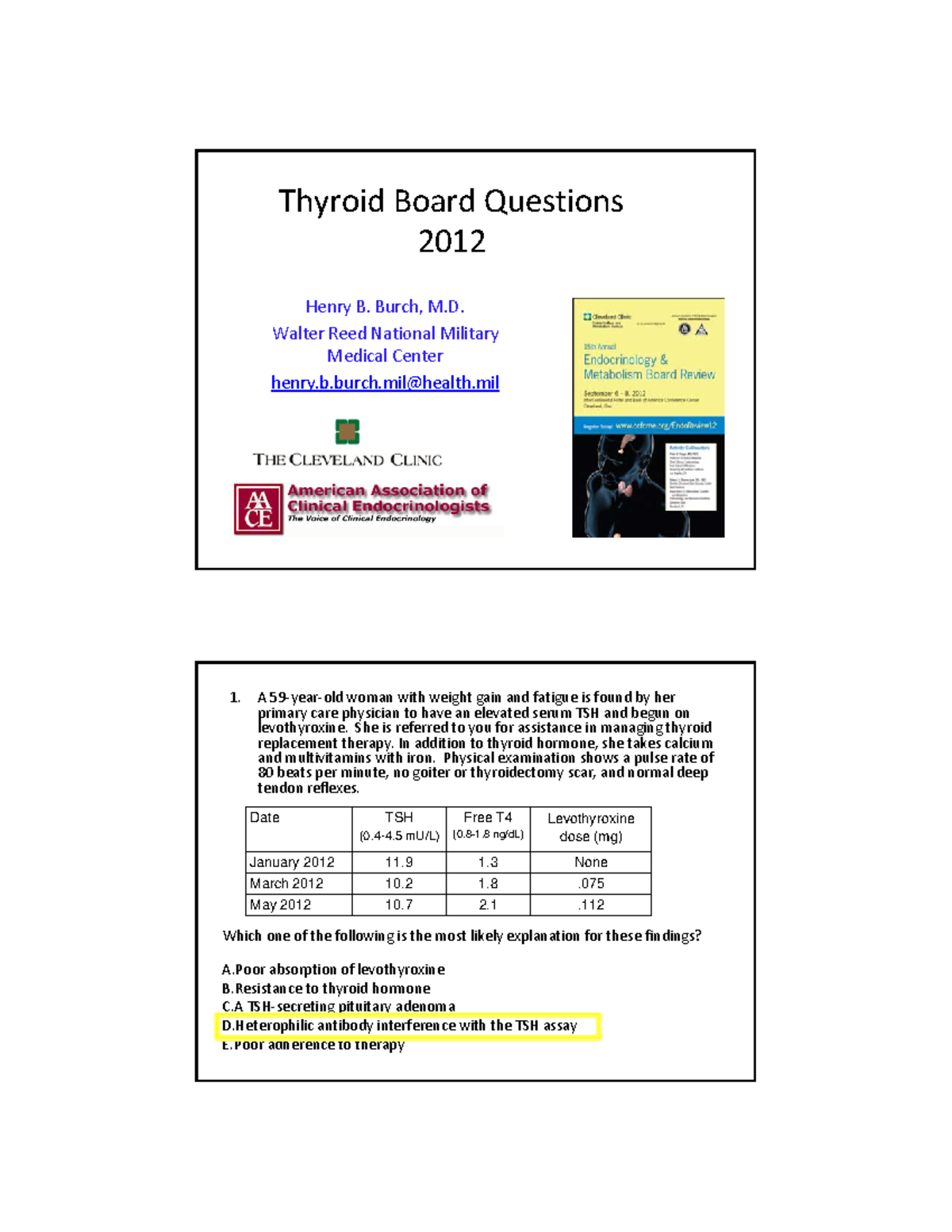 Case studies of the endocrine system - Thyroid Board Questions 2012 ...