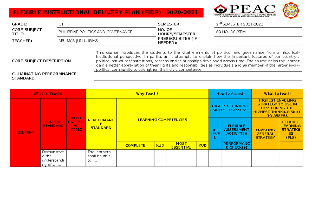 FIDP DISS - FOR REFERENCE - GRADE: 11 SEMESTER: 2 ND SEMESTER 2021 ...